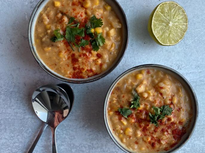 Smoky Corn Chowder with Coconut Milk Recipe | Vallery Lomas | Food Network