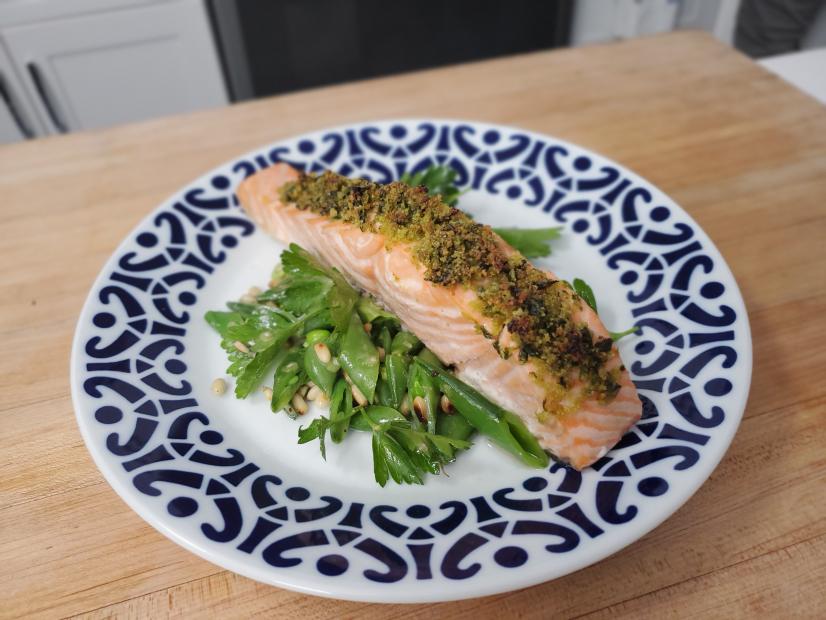 Basil-Crusted Salmon with Snap Pea Salad Recipe | Food Network