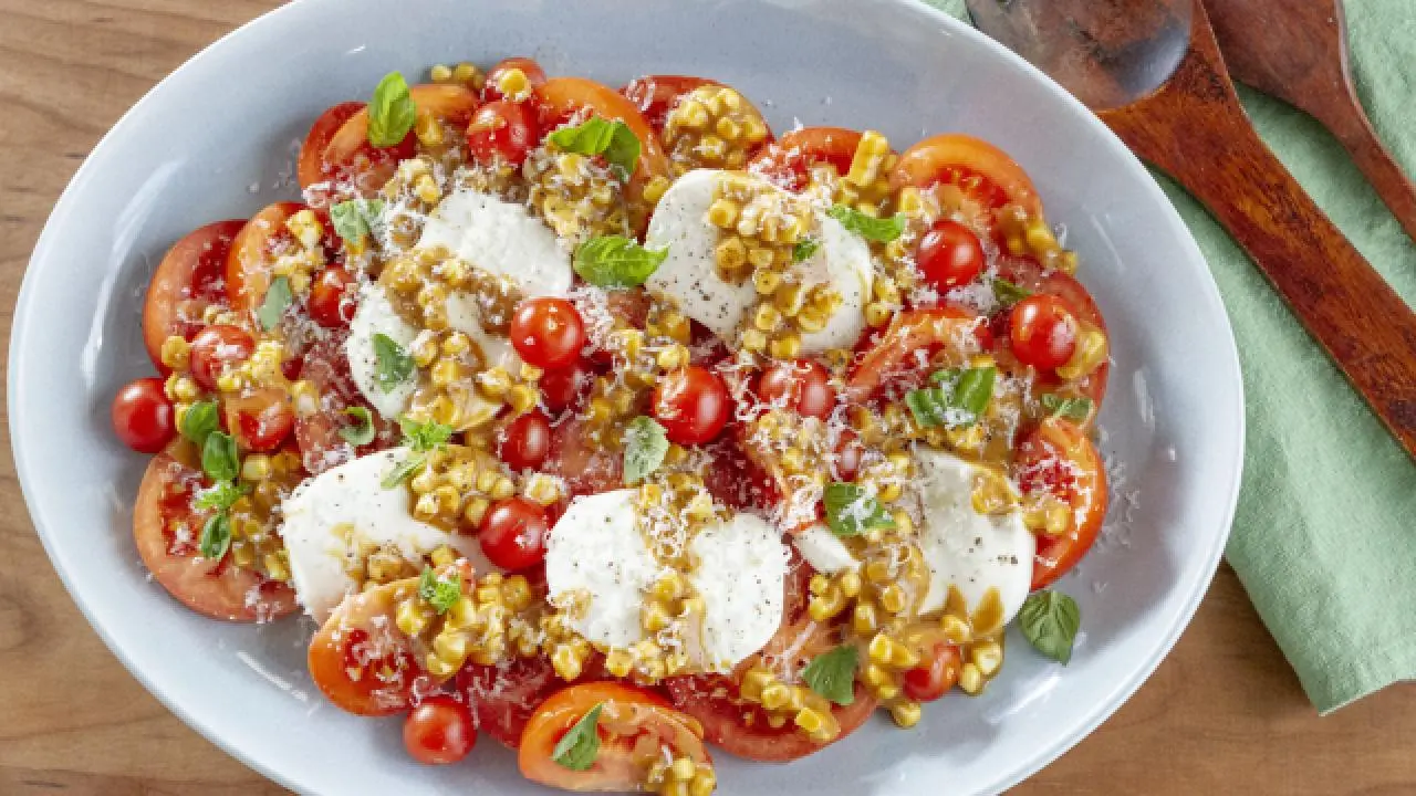 Tomato and Corn Caprese Salad Recipe | Alex Guarnaschelli | Food Network
